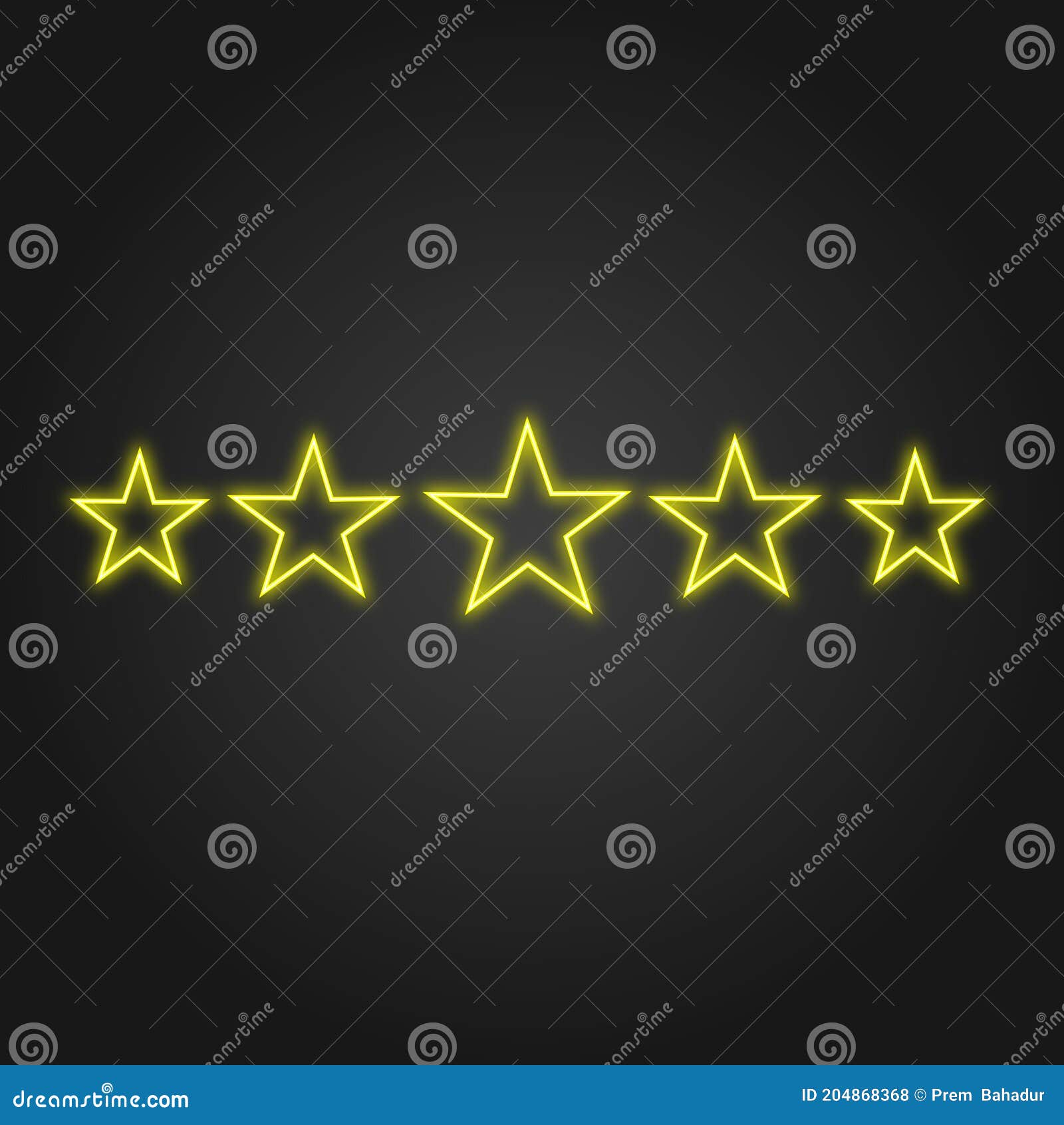 Neon Sign of Five Golden Stars Stock Illustration - Illustration of ...