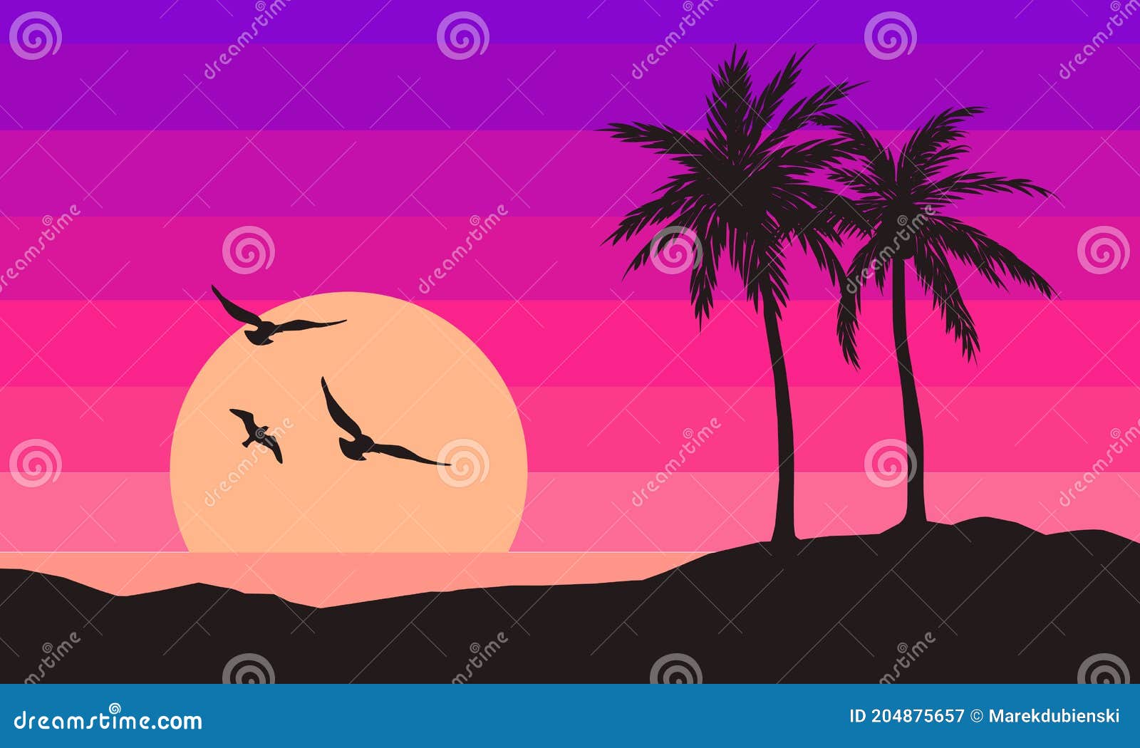 Miami Vice CIty Skyline Landscape Cartoon Vector | CartoonDealer.com ...