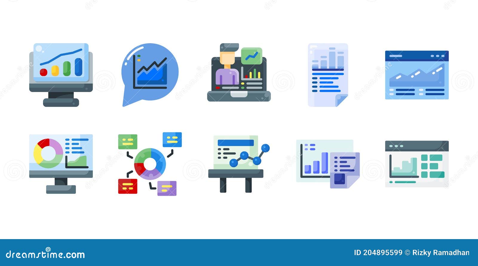 Set of Statistics Icon in Flat Style Stock Vector - Illustration of ...