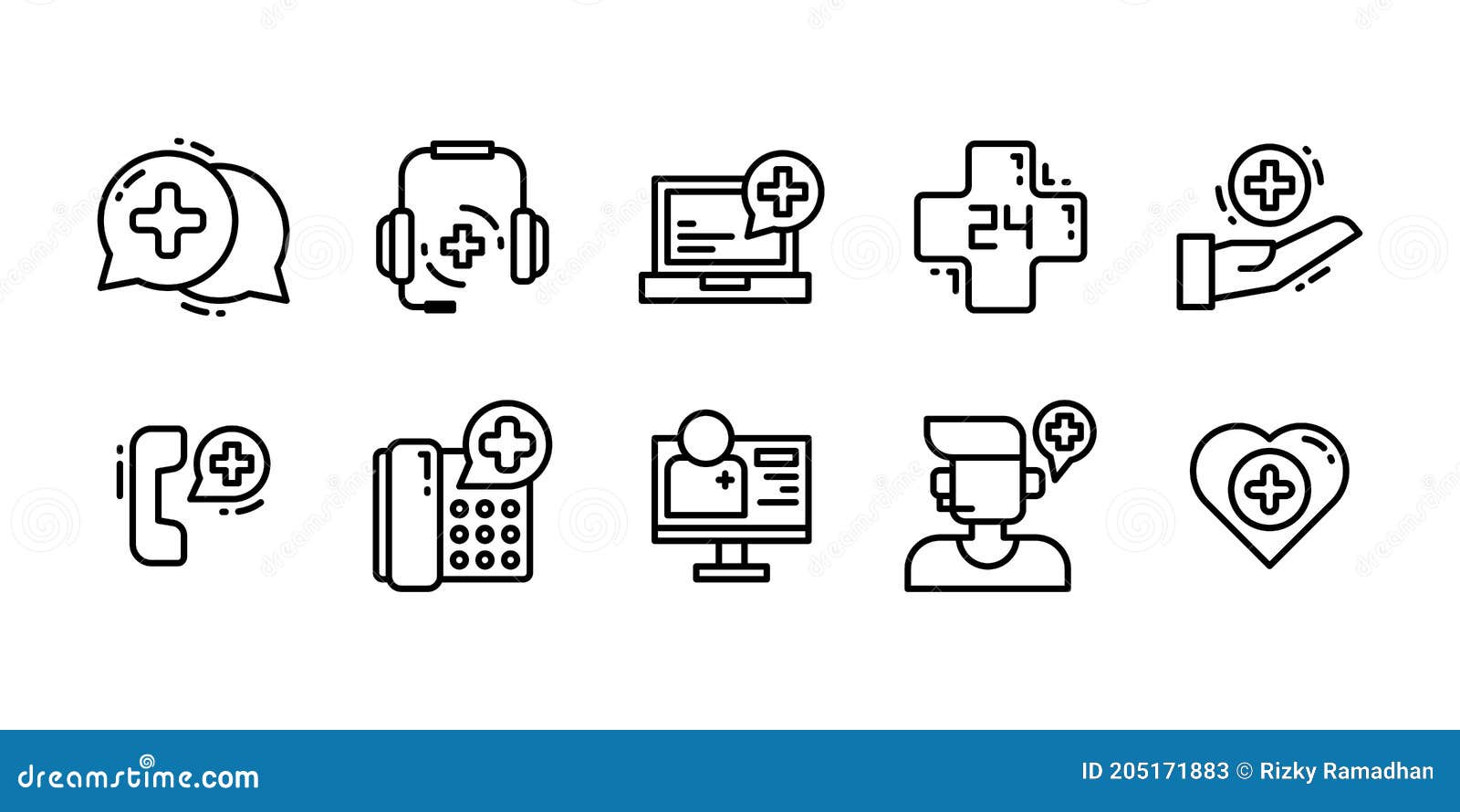 Set of Medical Support Icons in Line Style Stock Vector - Illustration ...