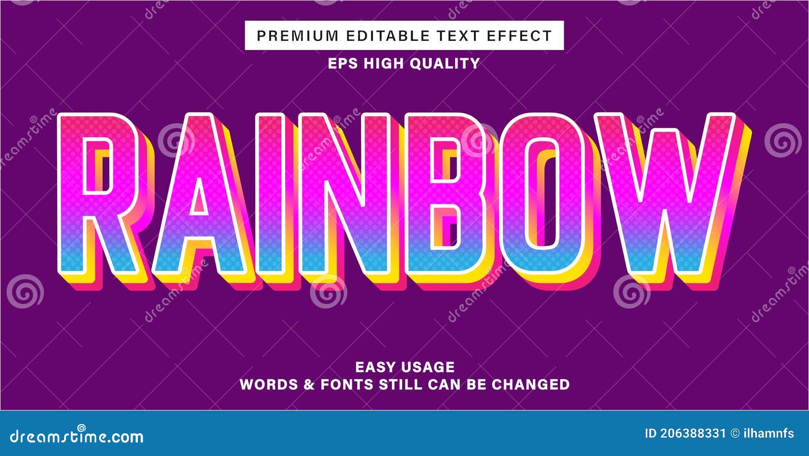 Editable Rainbow Text With A Deformation Effect Vector Illustration ...