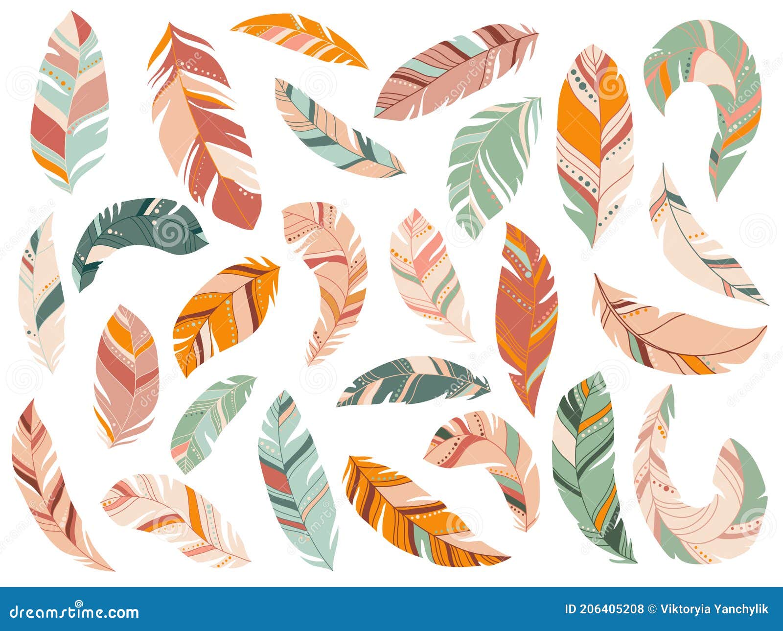 Tribal Feathers. Ethnic Feather Silhouette, Birds Feathering And Hand ...