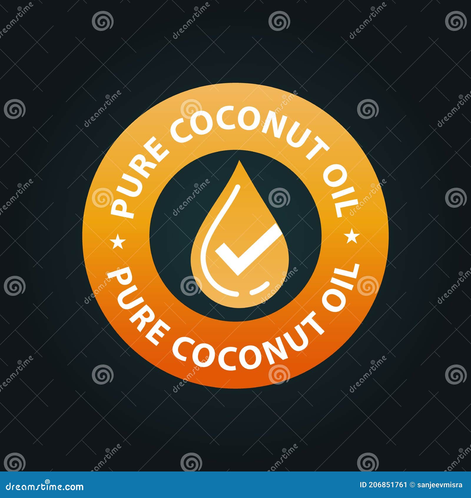 Pure Coconut Oil Vector Icon with Oil Drop and Tick Mark Stock Vector ...