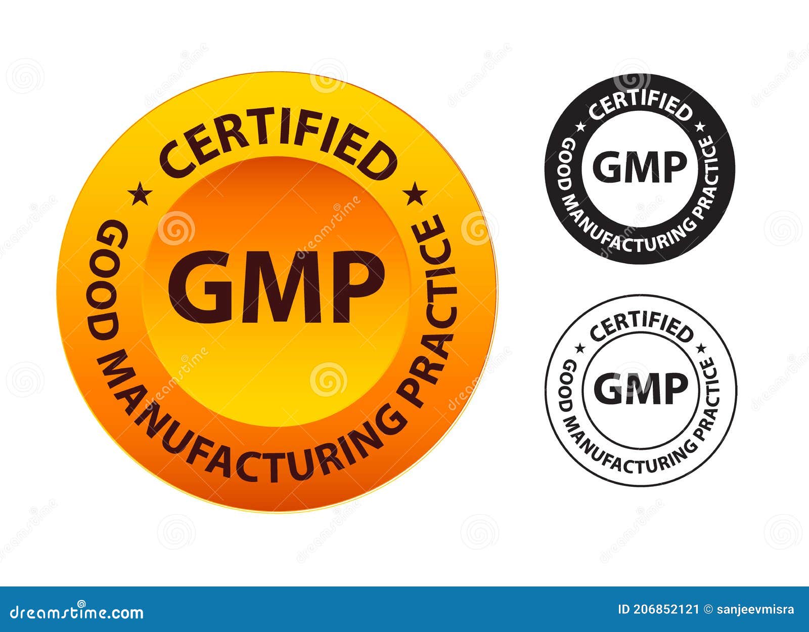 Good Manufacturing Practice GMP Certified Yellow Color Cartoon Vector ...