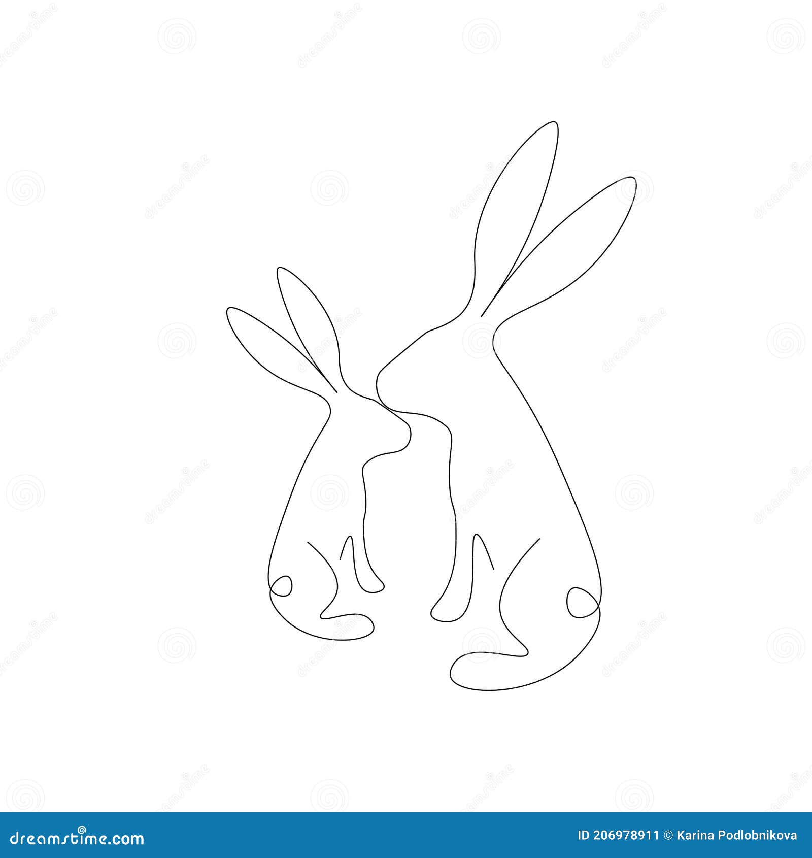 Bunny Isolated on White Background One Line Draw Stock Illustration ...