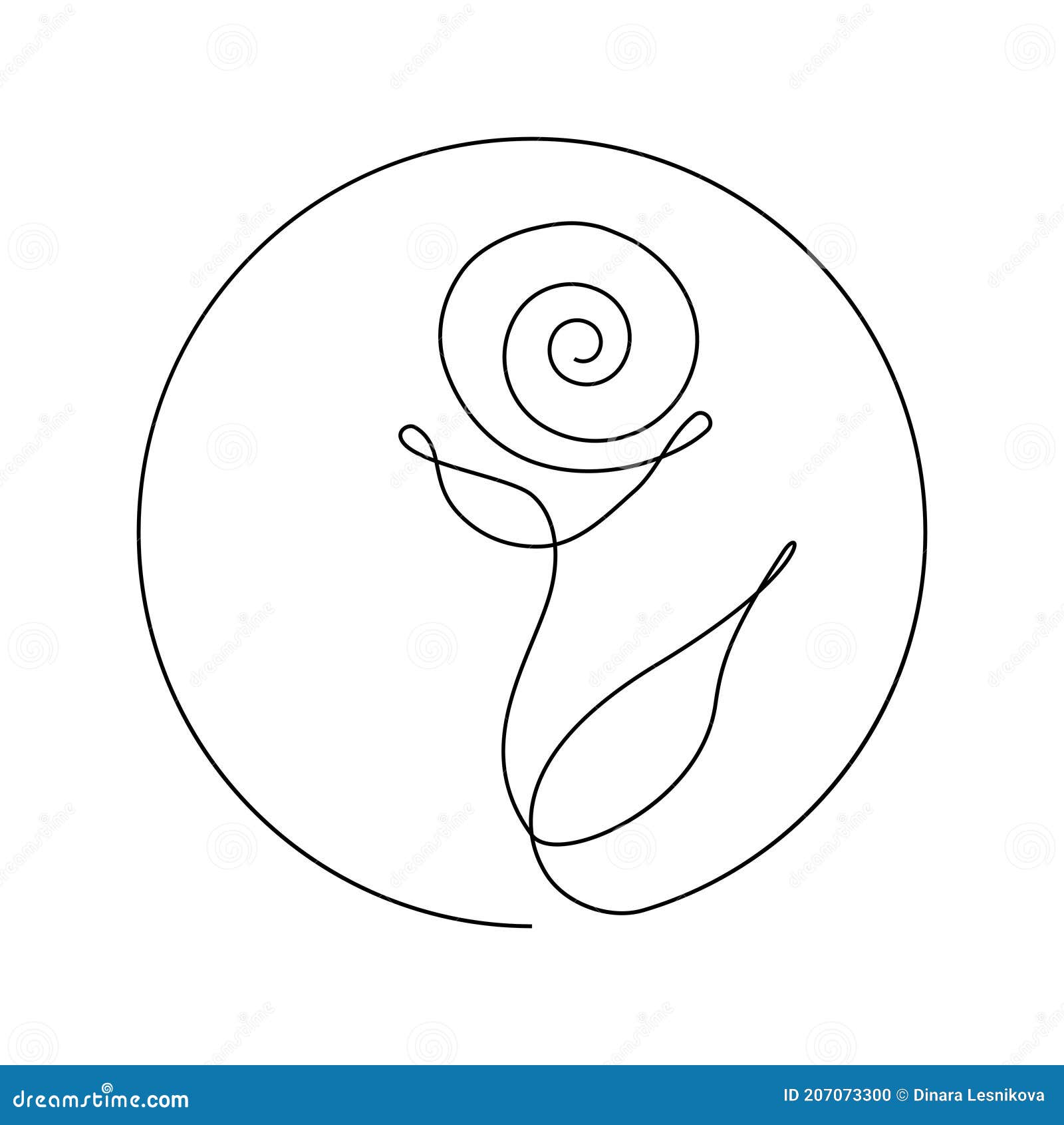 Rose Flower in Circle Vector One Line Art Logo. Stock Vector ...