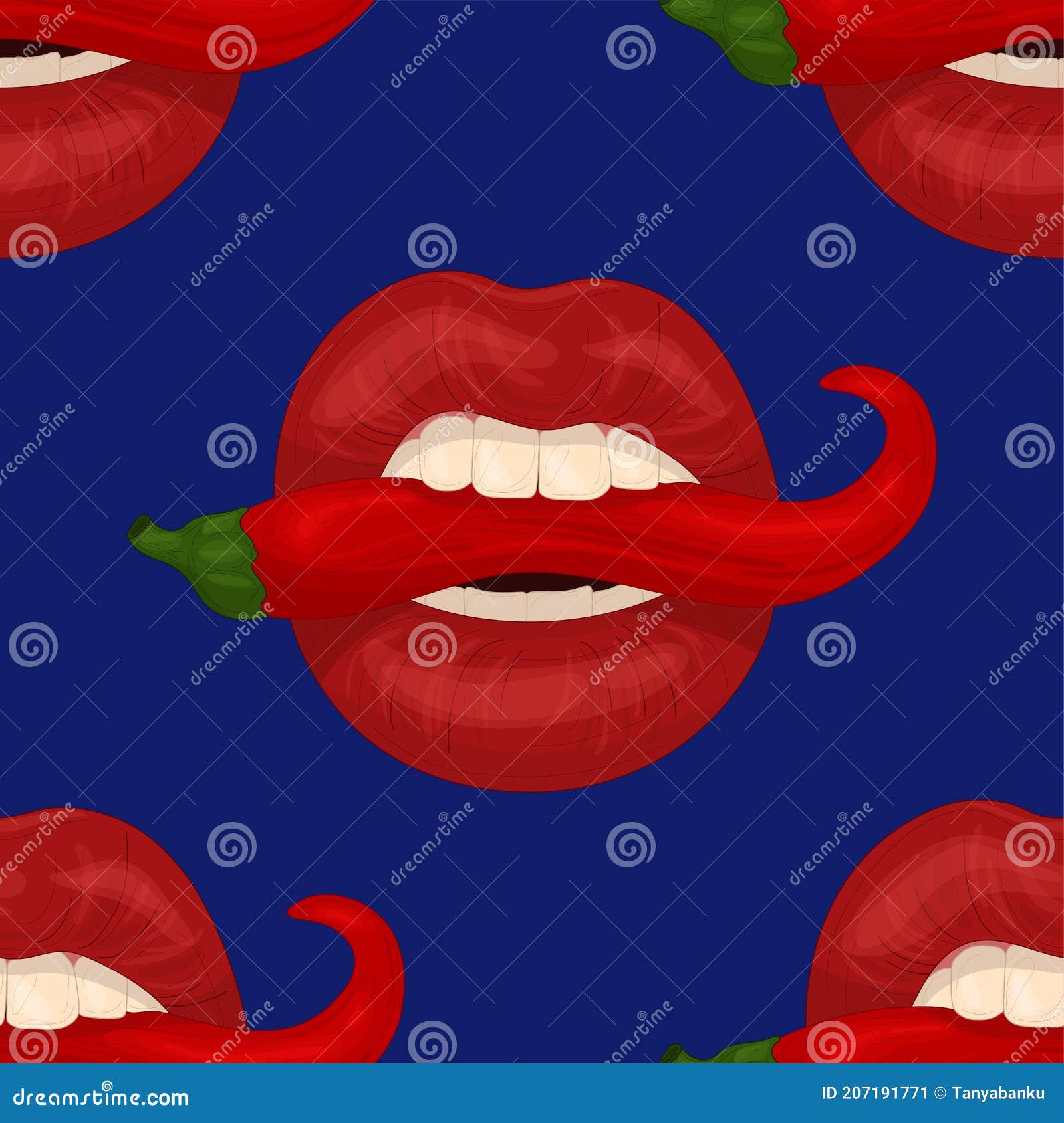 Realistic Colorful Lips and Red Hot Pepper Seamless Pattern Template ...