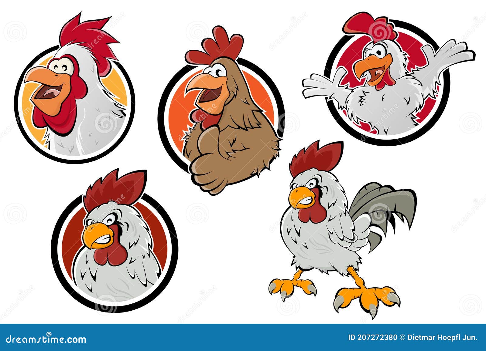 Cartoon Chicken Logo Collection Stock Vector - Illustration of food ...