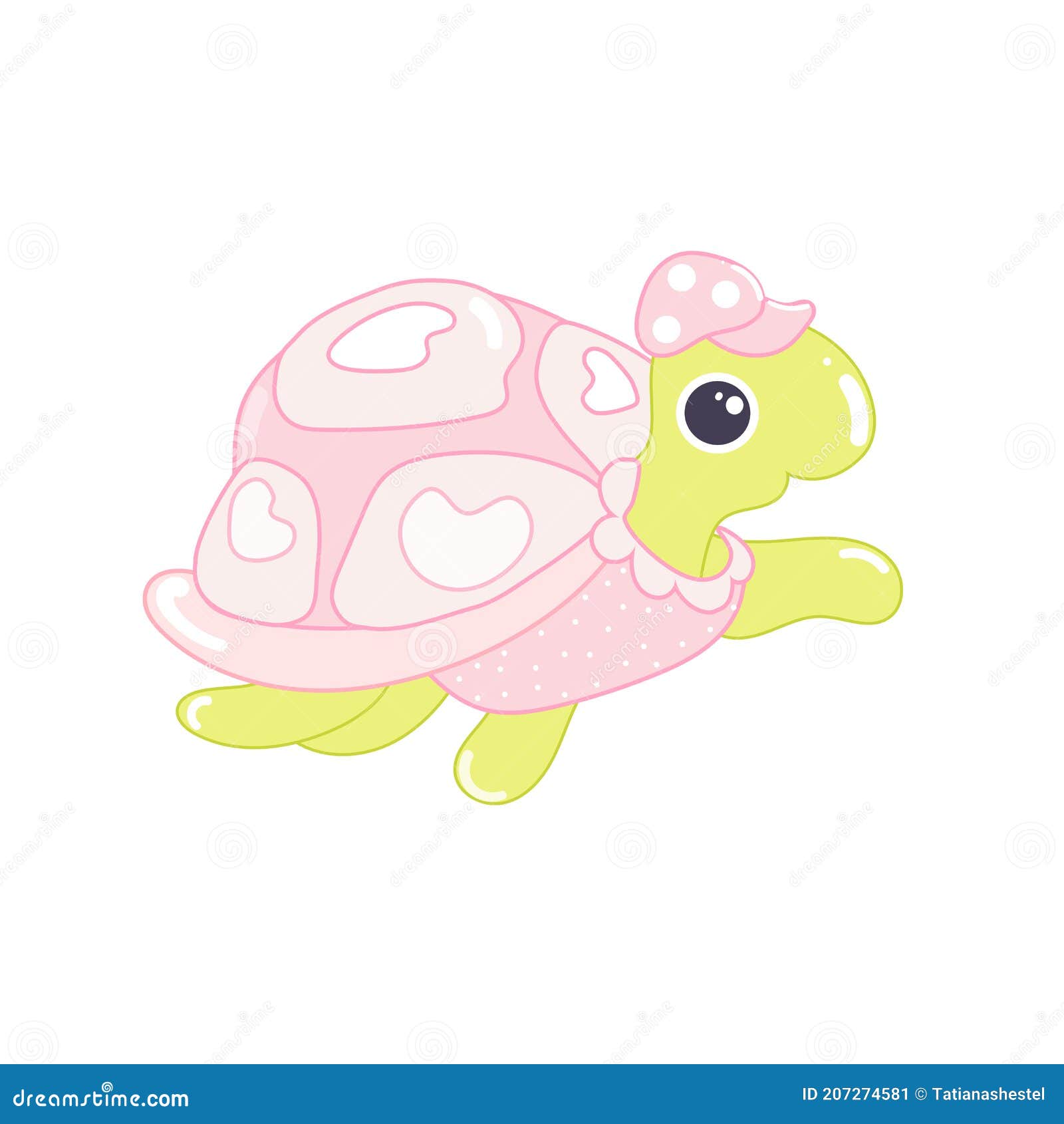 Pink Turtle Vector Flat Illustration. Cute Cartoon Character. Sea ...