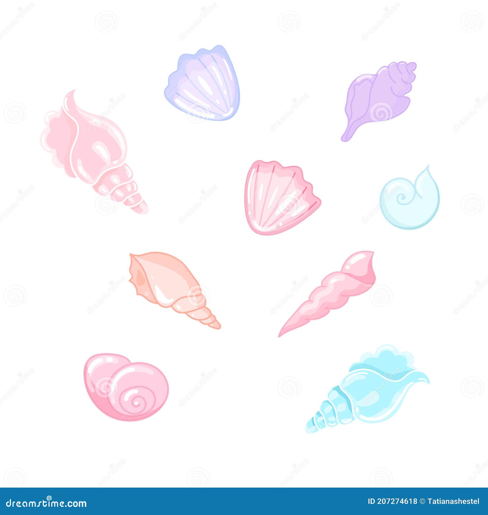 Seashells Vector Illustrations. Colorful Cartoon Seashells Stock Vector ...