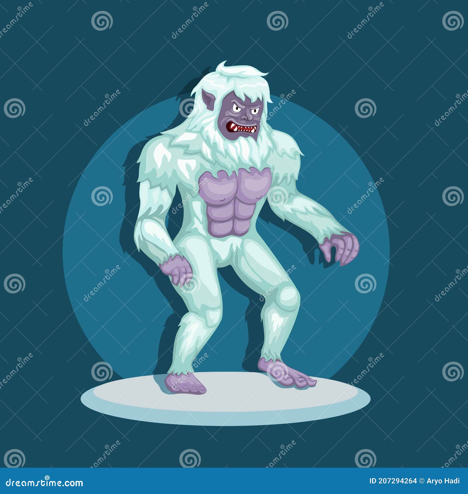 Monster Yeti Aka Bigfoot in Snow. Mythological Creature Character Concept in Cartoon ...
