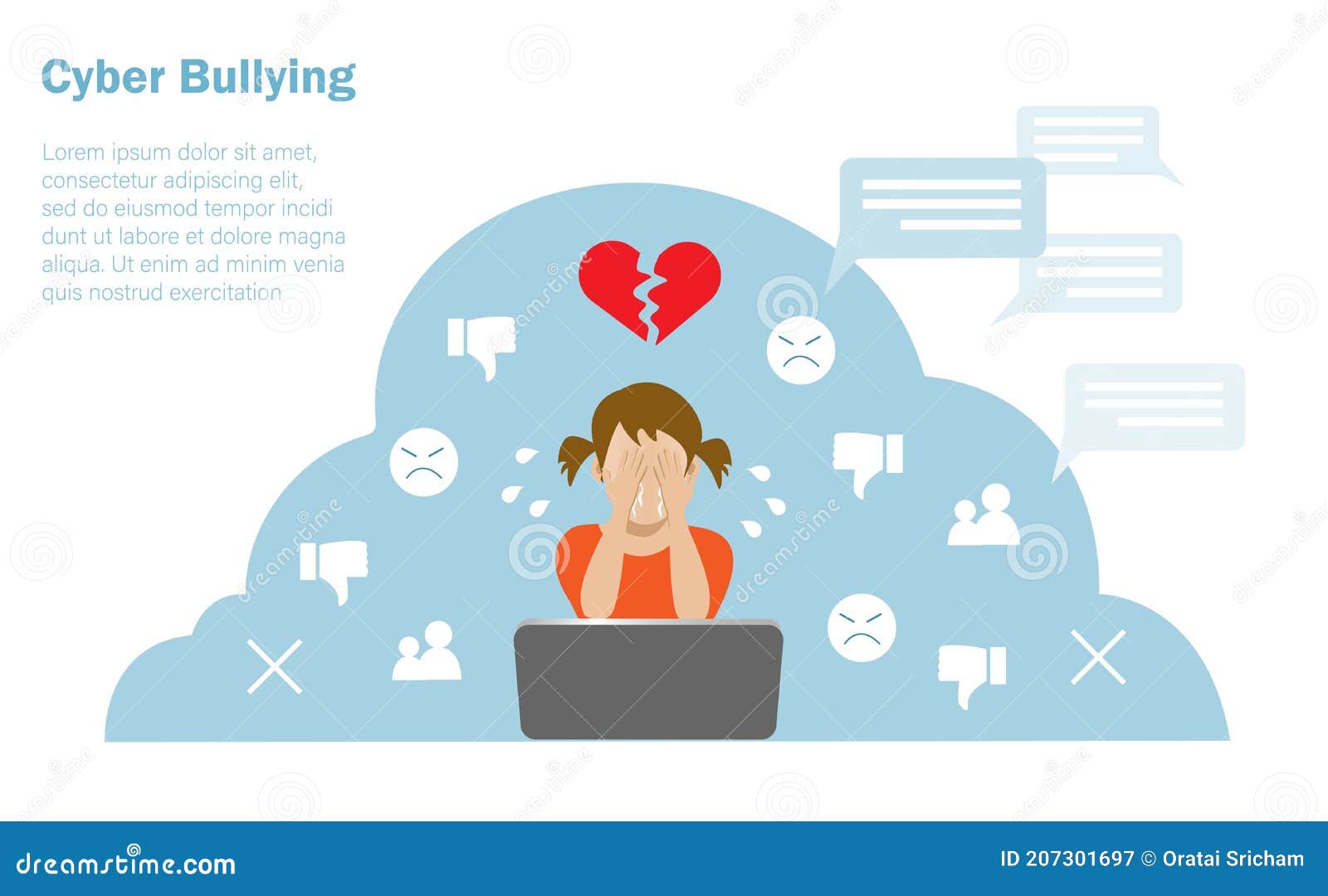 Cyber Bullying, Negative Criticism, Hate Speech Concept. Little Girl ...