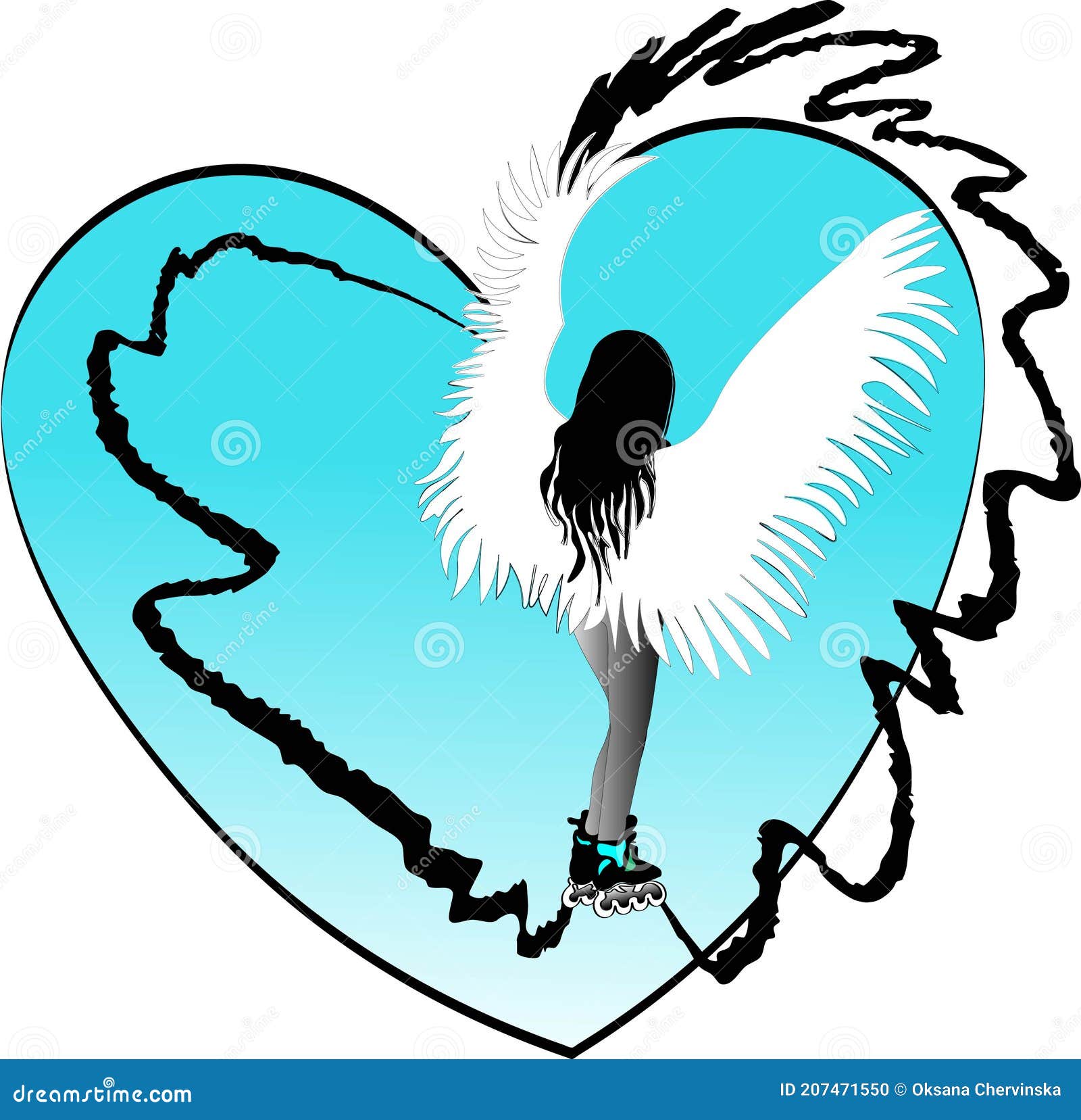Angel Girl with Blue Heart and Wings Stock Photo - Image of girl ...