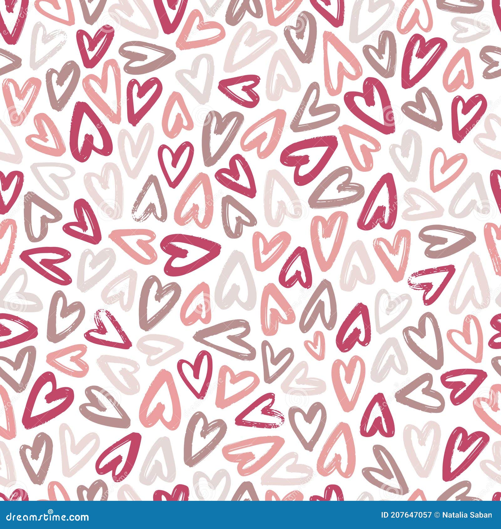 Seamless Pattern with Hand Drawn Hearts for Valentine`s Day Stock ...