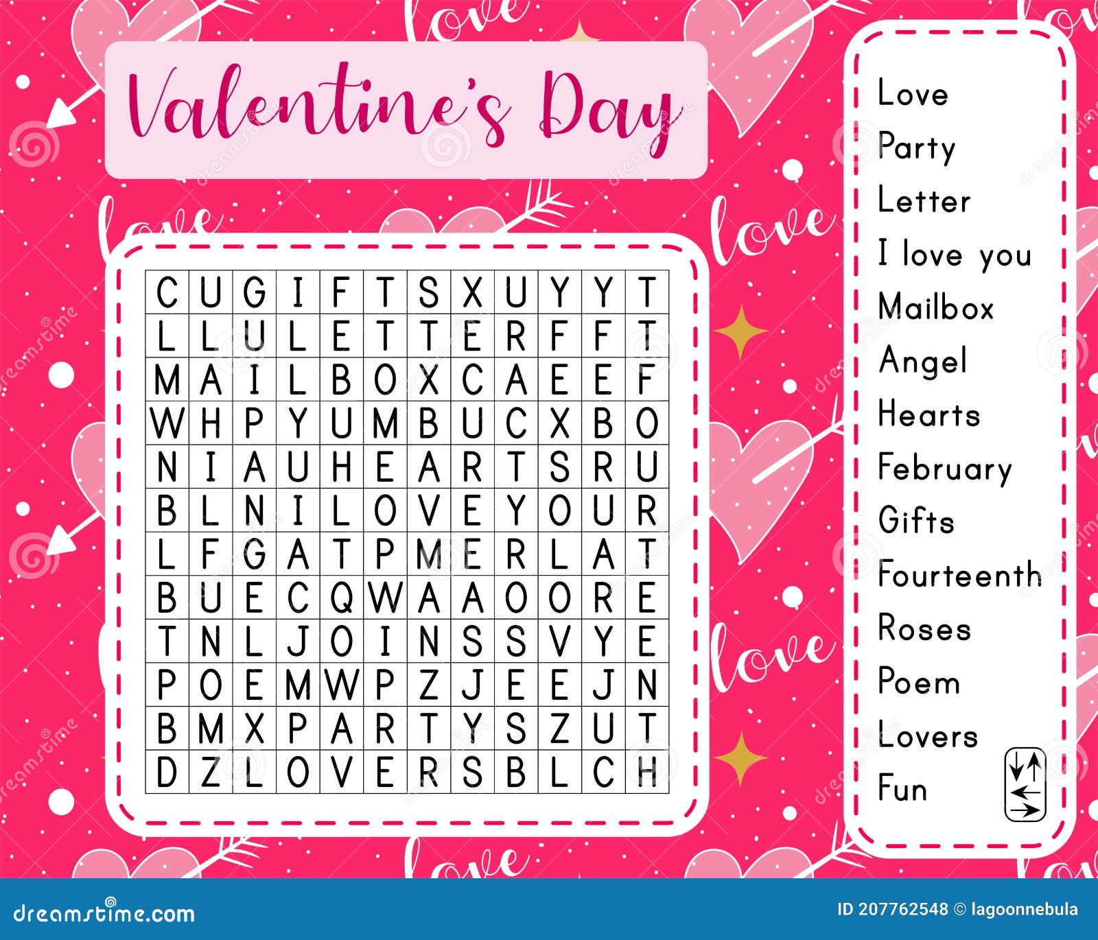 Valentine S Day Word Search Puzzle. Educational Logic Game for Learning ...