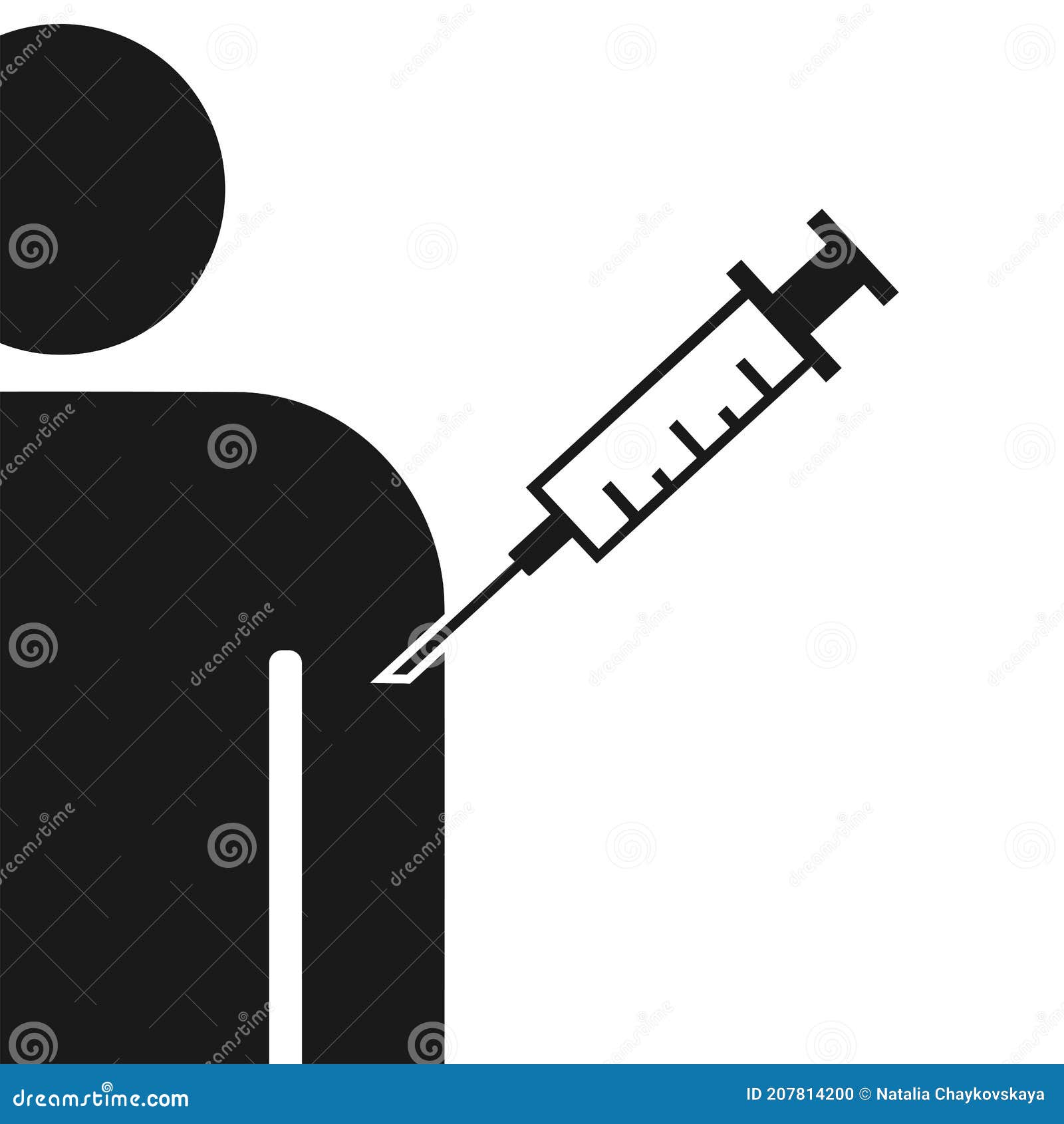 Badge of a Man with a Syringe in His Shoulder.Black Silhouette on a ...