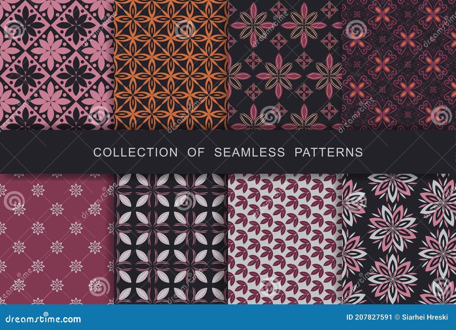 Fabric Print Set. 8 Seamless Patterns Stock Vector - Illustration of ...