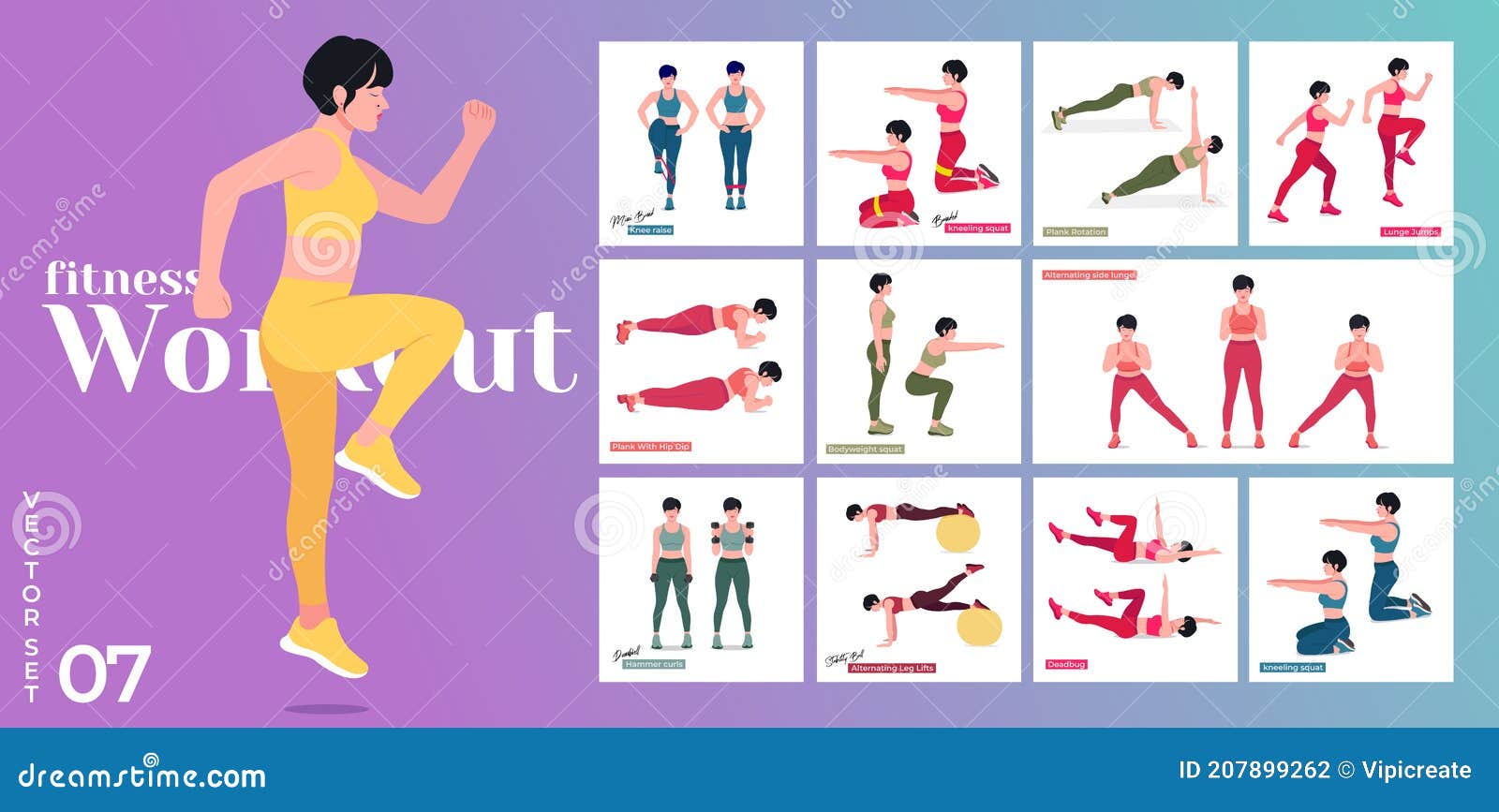 Women Workout Set. Women Doing Fitness and Yoga Exercises Stock ...