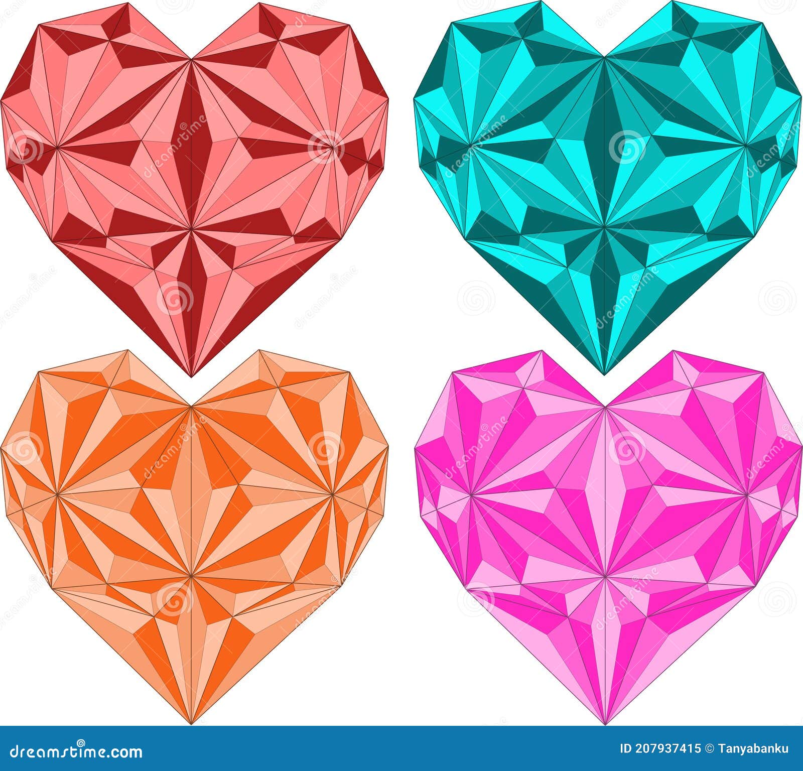 Cute Bright Graphic Gem Stone Heart Template Set for Valentine`s Day ...