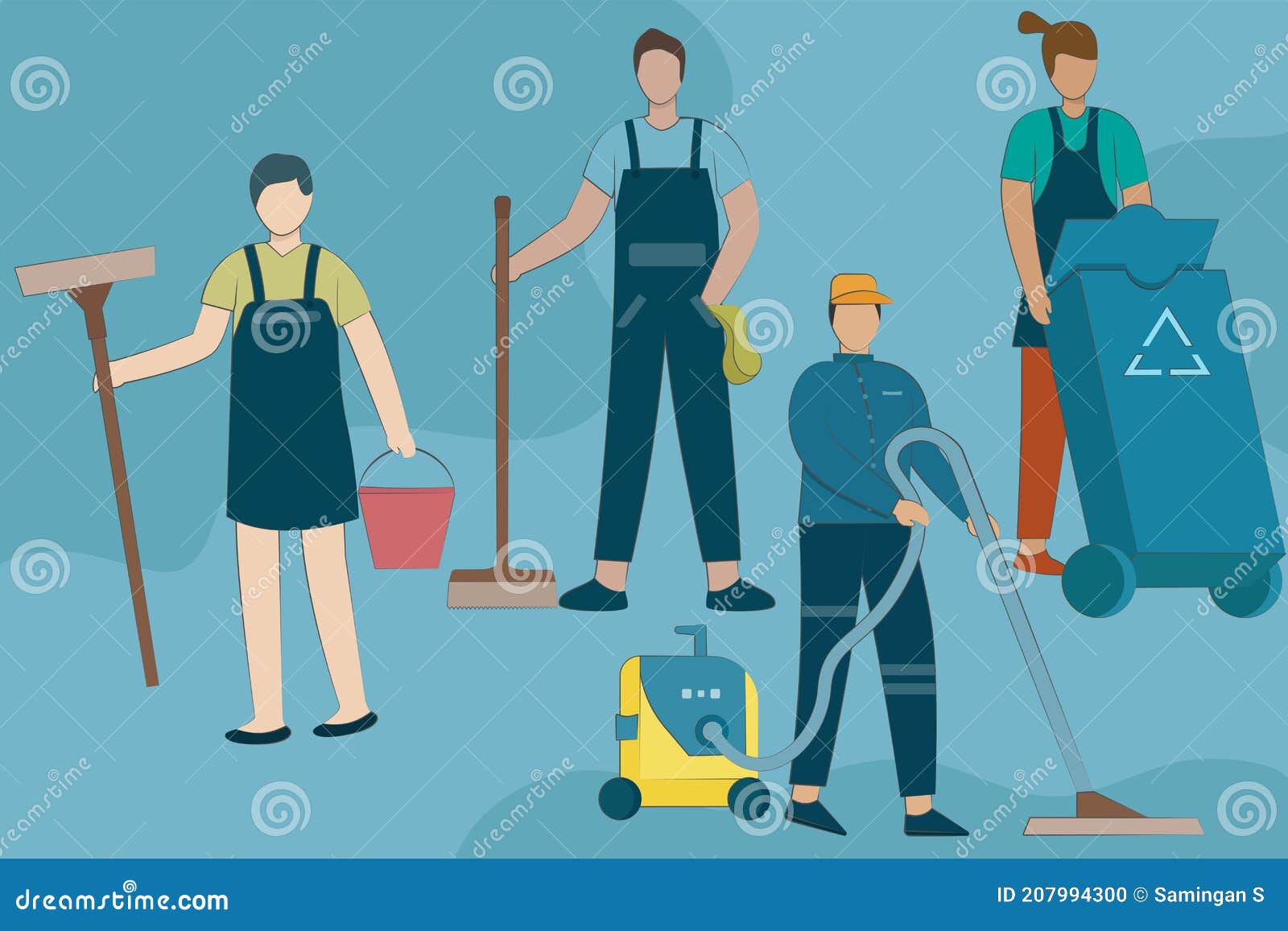 Vector Illustration in Flat Style Cartoon Character Cleaner Stock ...