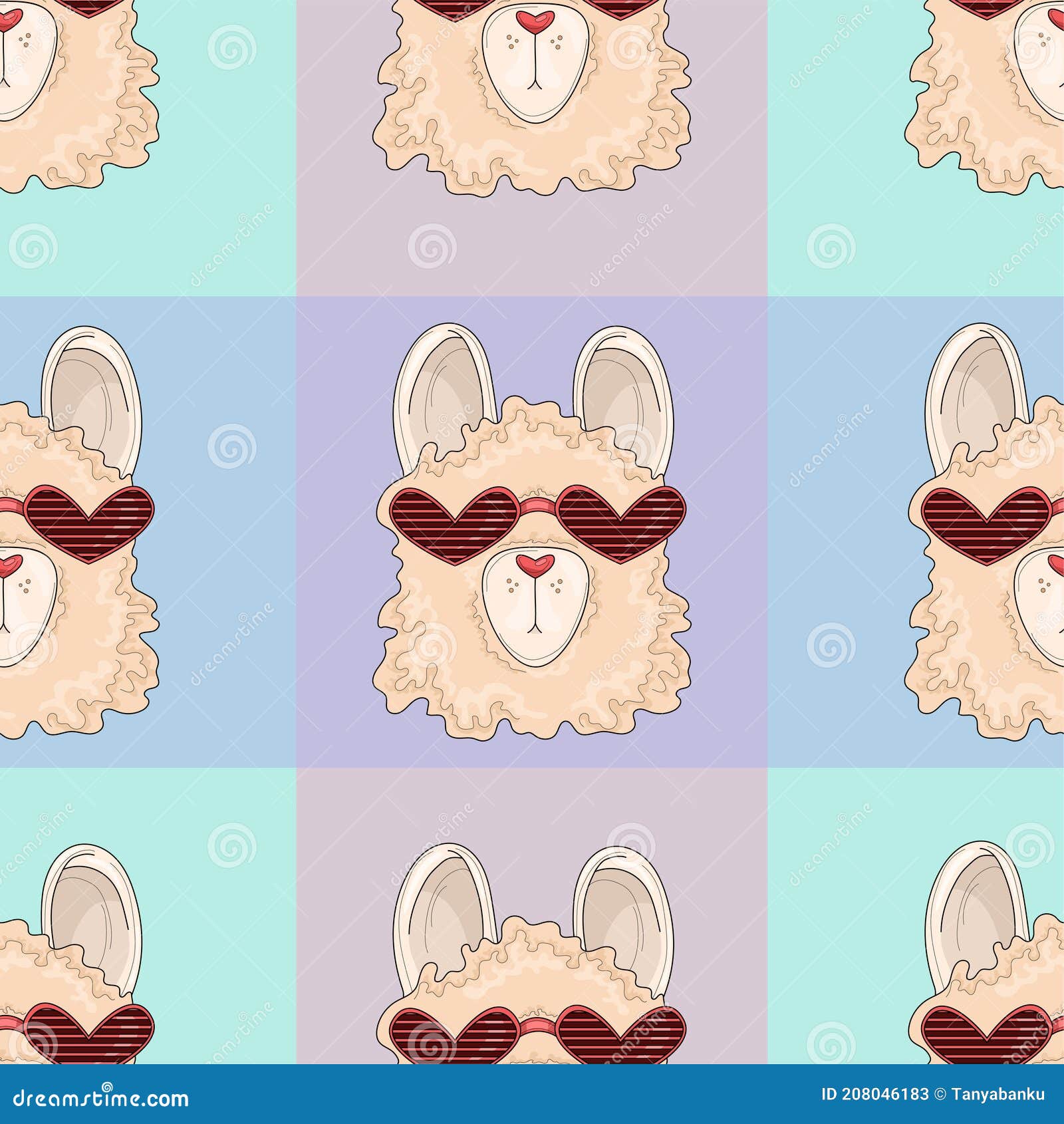 Colorful Cartoon Cool Looking Lama in Heart Shaped Glasses Seamless ...
