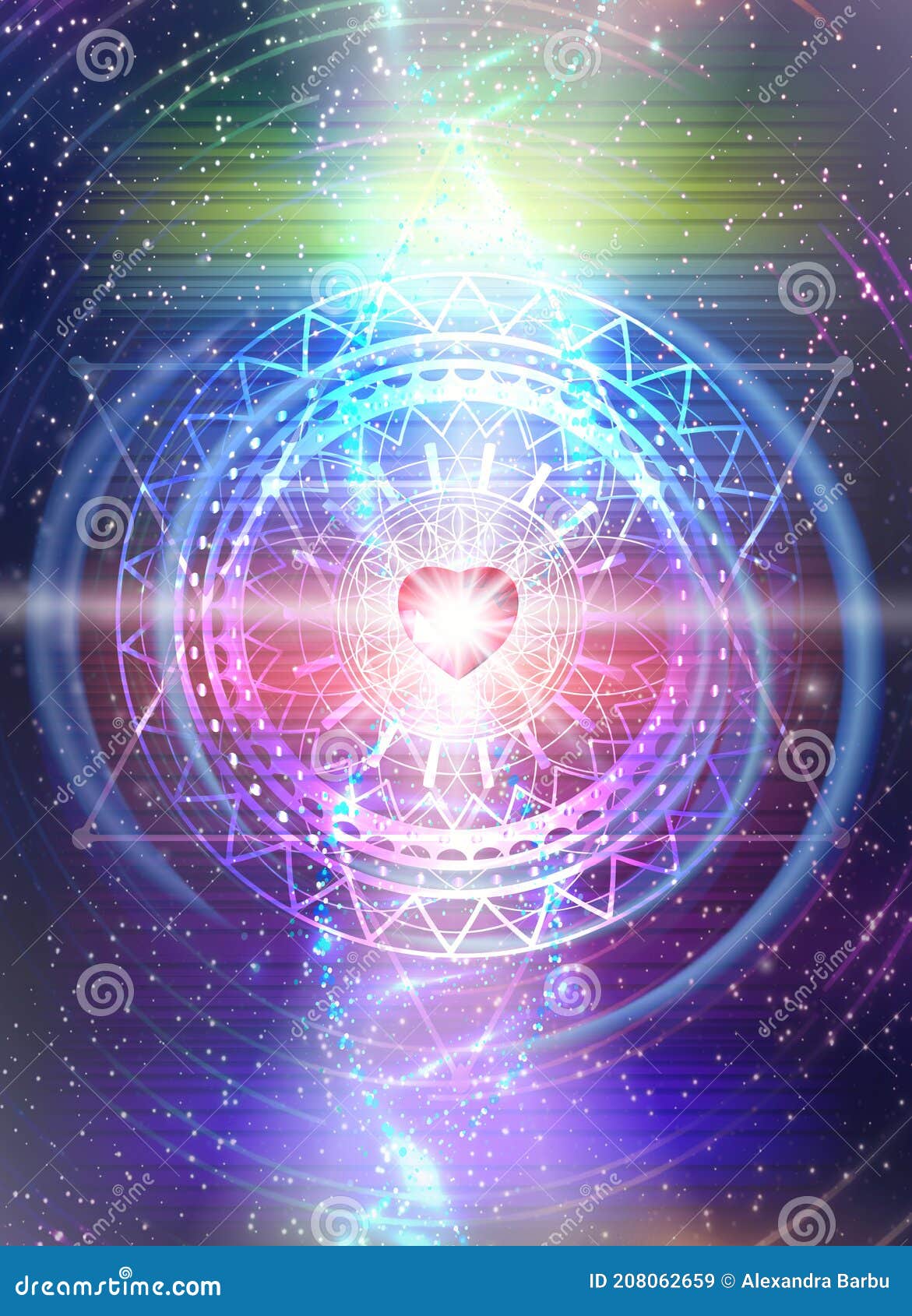Cosmic Heart, DNA Spiral Glowing in Universe Fractals, Merkaba, Portal ...