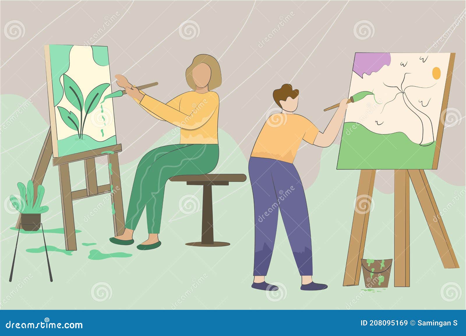 People Painting Flat Vector Illustration Stock Illustration ...