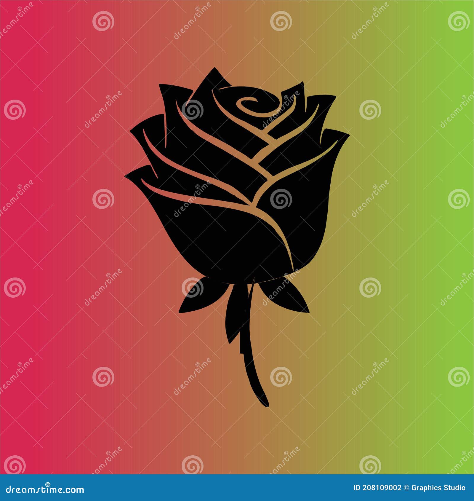 Black rose design stock vector. Illustration of green - 208109002