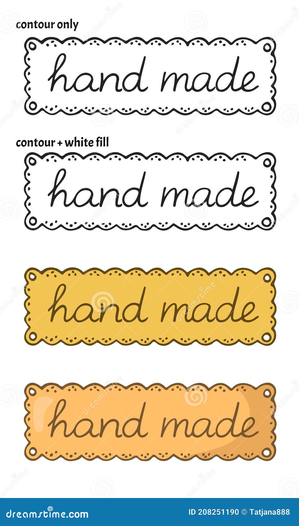 Set of Four Hand Drawn Logos or Labels with the Inscription `hand Made ...