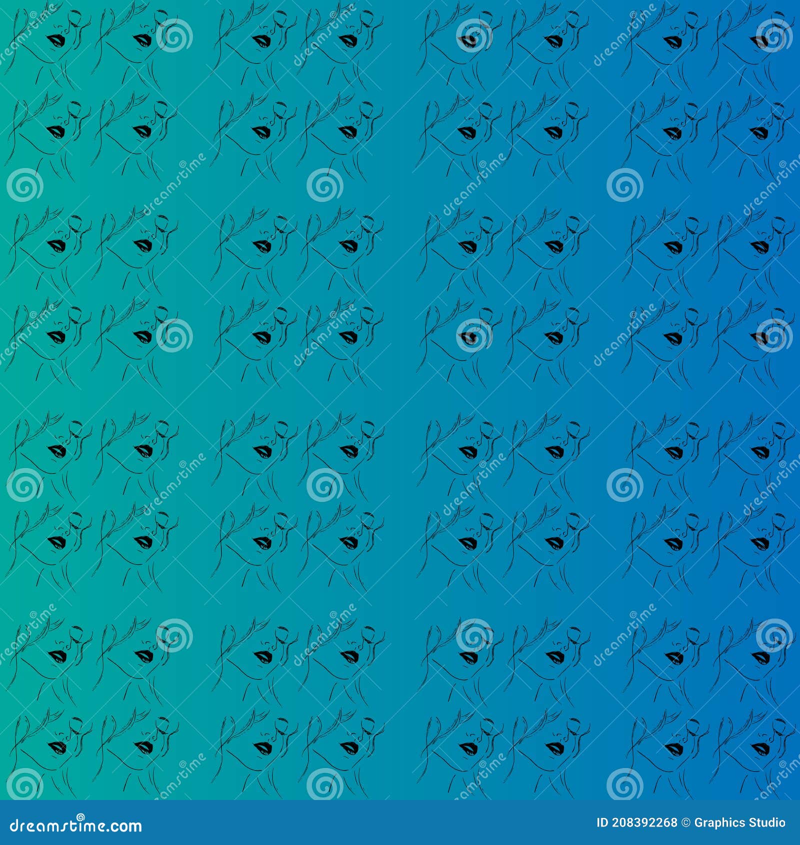 Beautiful Seamless Pattern Hand Drawing Girl Face Pattern Stock Vector ...