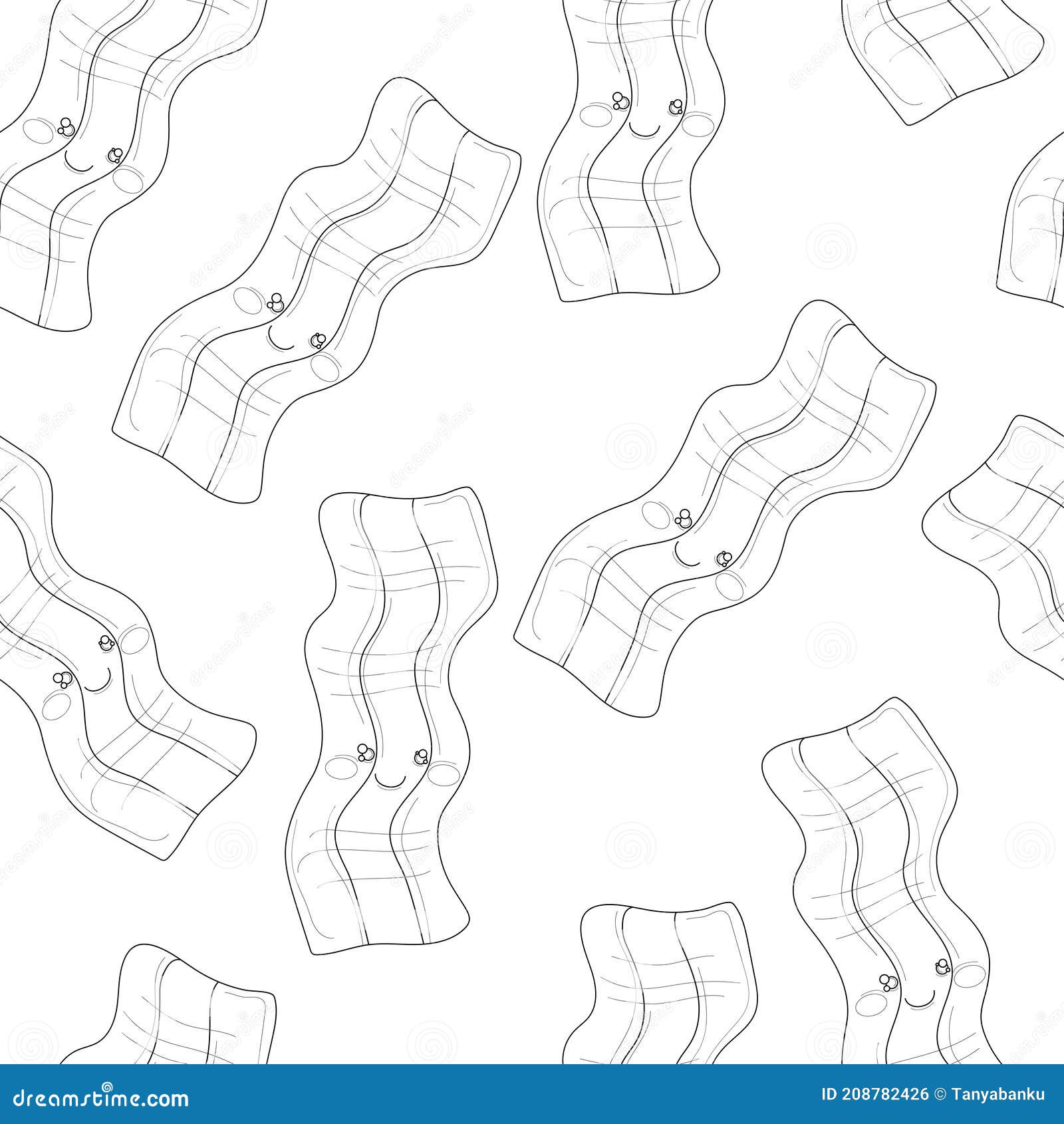 Cartoon Bacon with Cute Face Seamless Pattern Sketch Template Stock ...