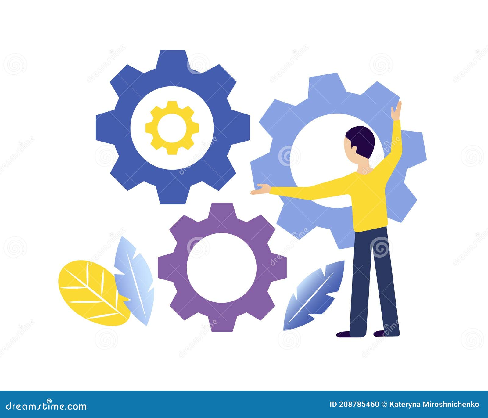 Man is turning gears. stock vector. Illustration of move - 208785460