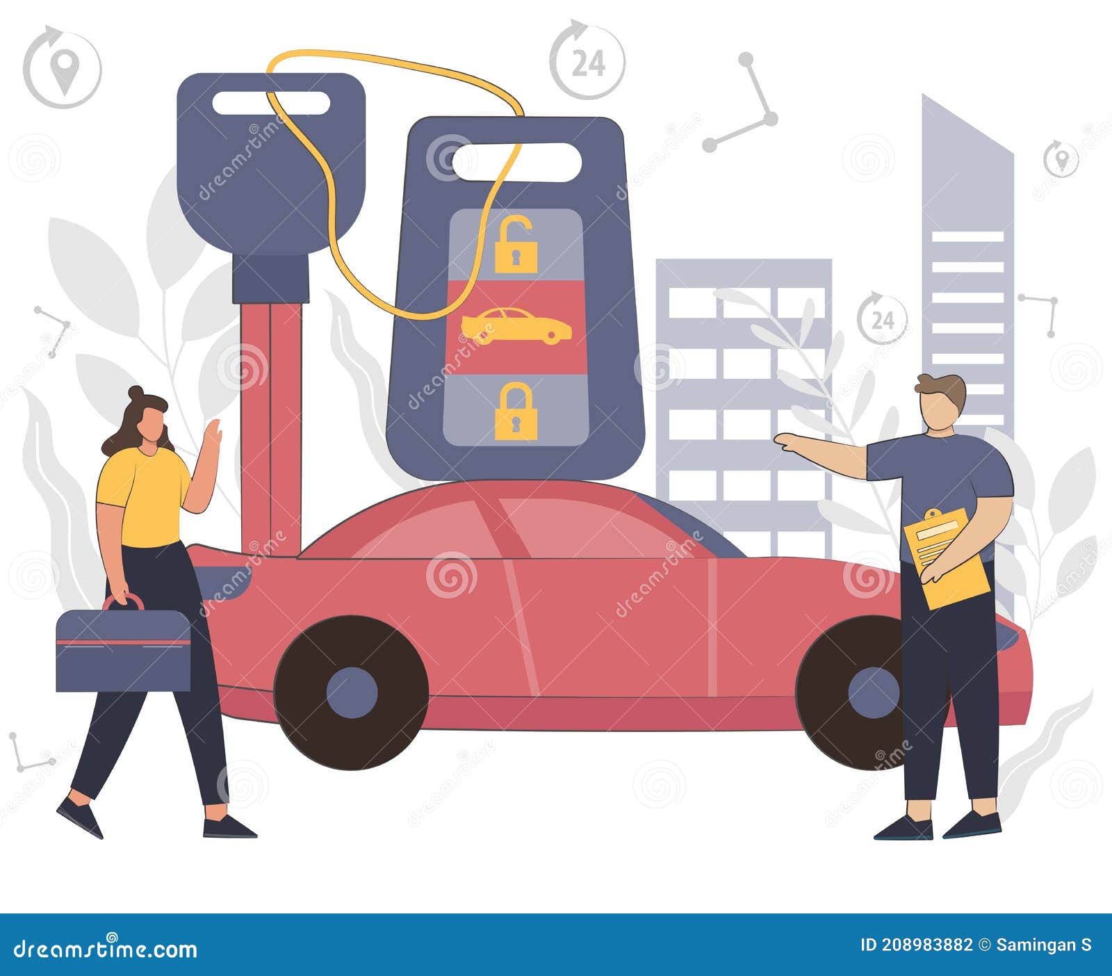 Flat Design Car Rent Vector Illustration Stock Illustration ...