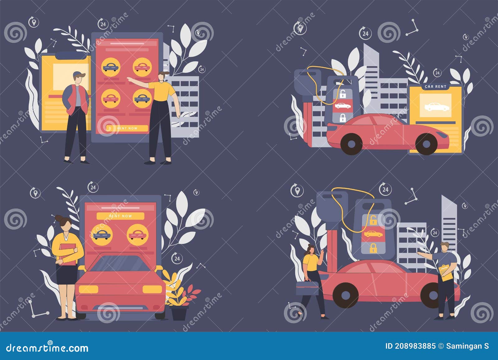 Flat Design Car Rent Vector Illustration Stock Illustration ...