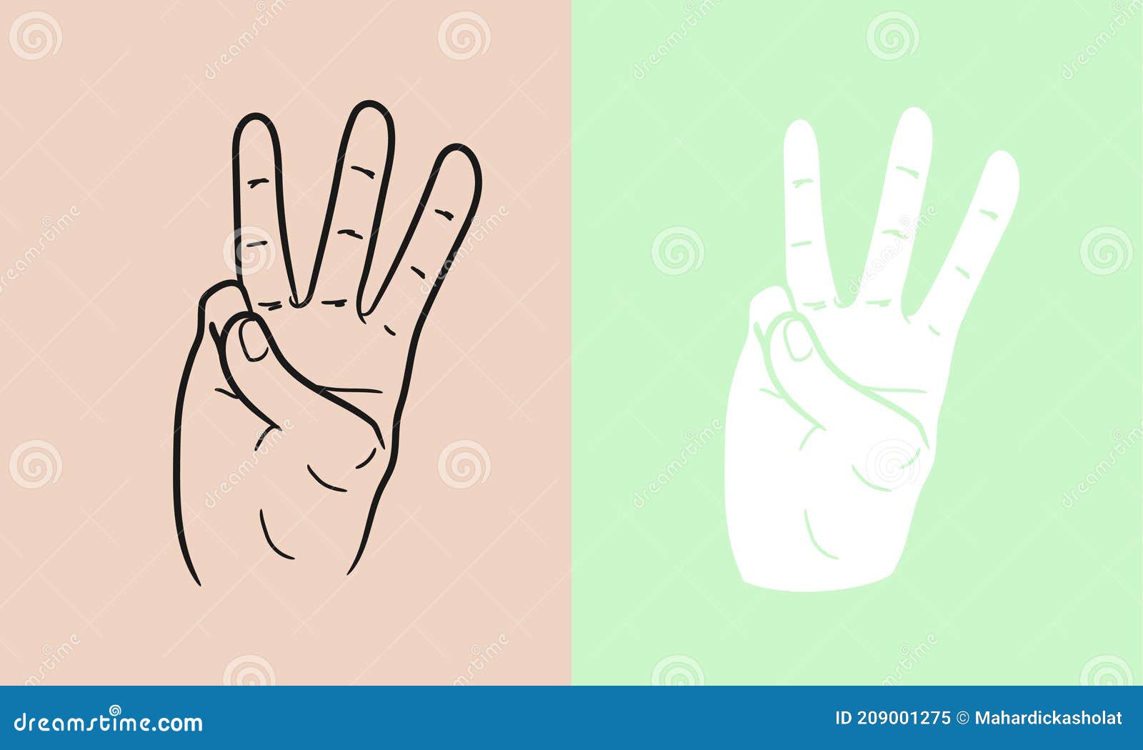 Three Hand Gesture Symbol. Line Art Drawing People Hand. Vector Eps 10 ...