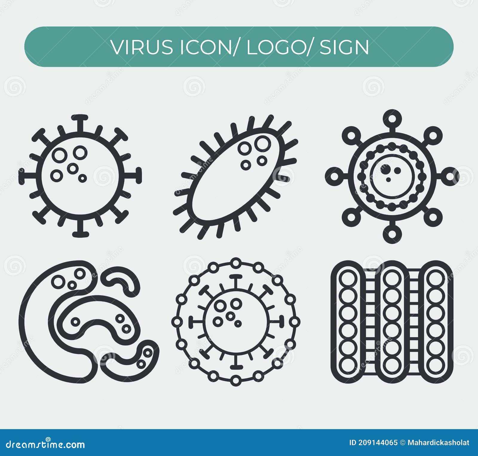 Set of Bacteria Icon Line Art. Virus Symbol. Stock Vector ...