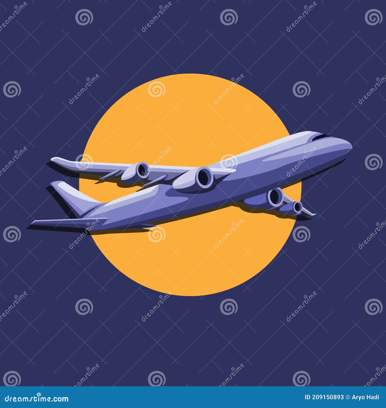 Airplane Flight with Sun Logo Symbol Concept in Cartoon Illustration ...