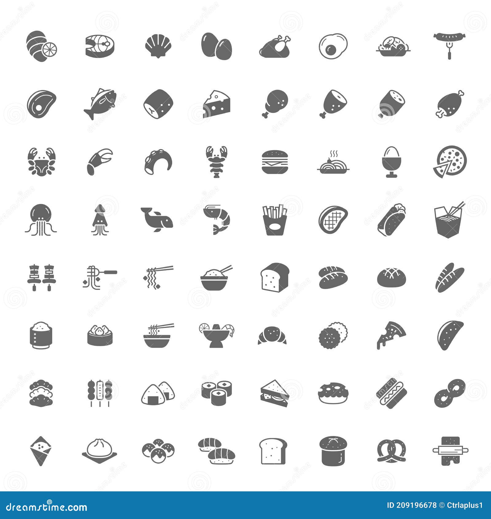Food Icon Filled Style Flat Design. 64 Icons. Stock Vector ...