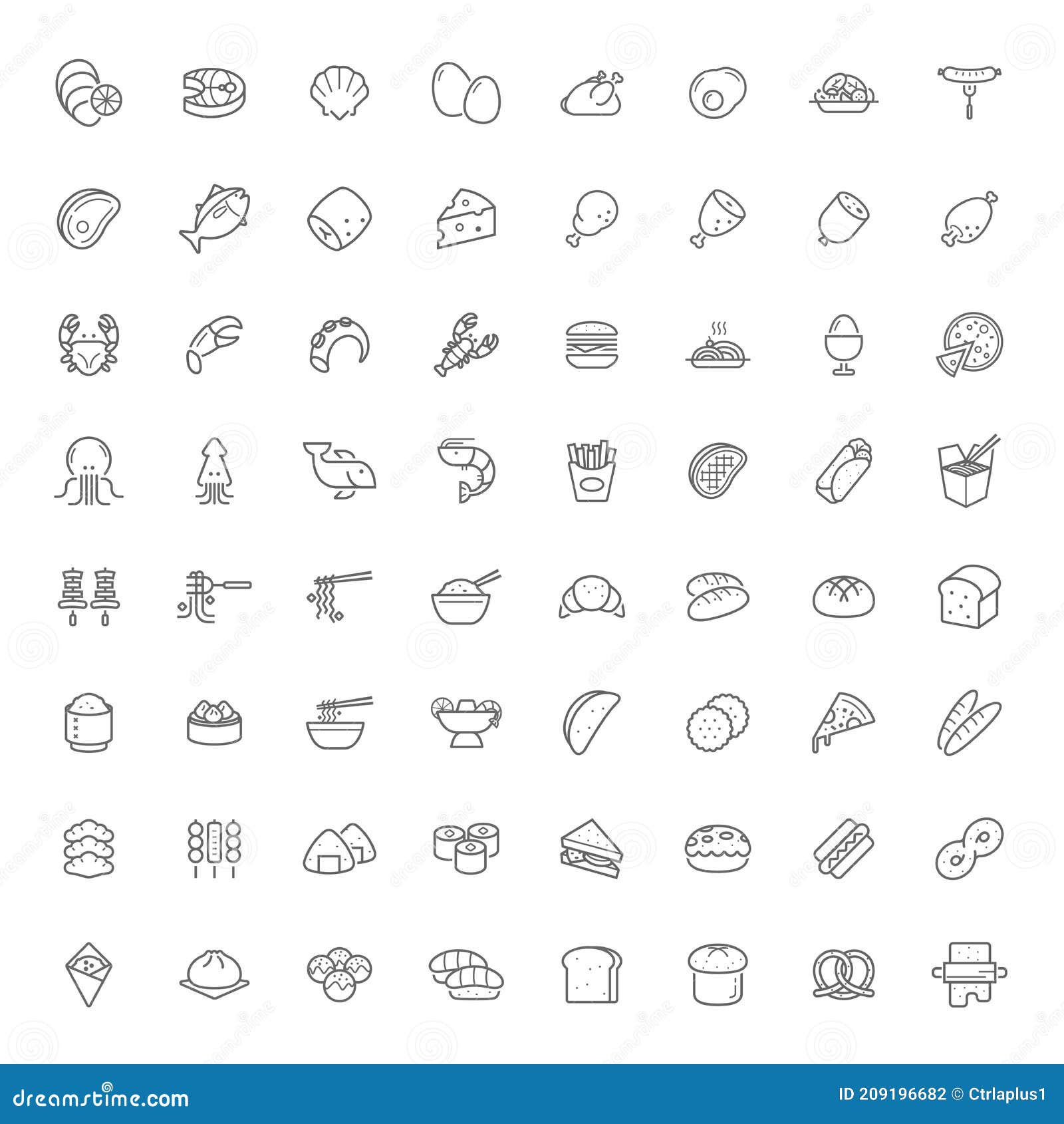 Food Icon Outline Style Flat Design. 64 Icons. Stock Vector ...