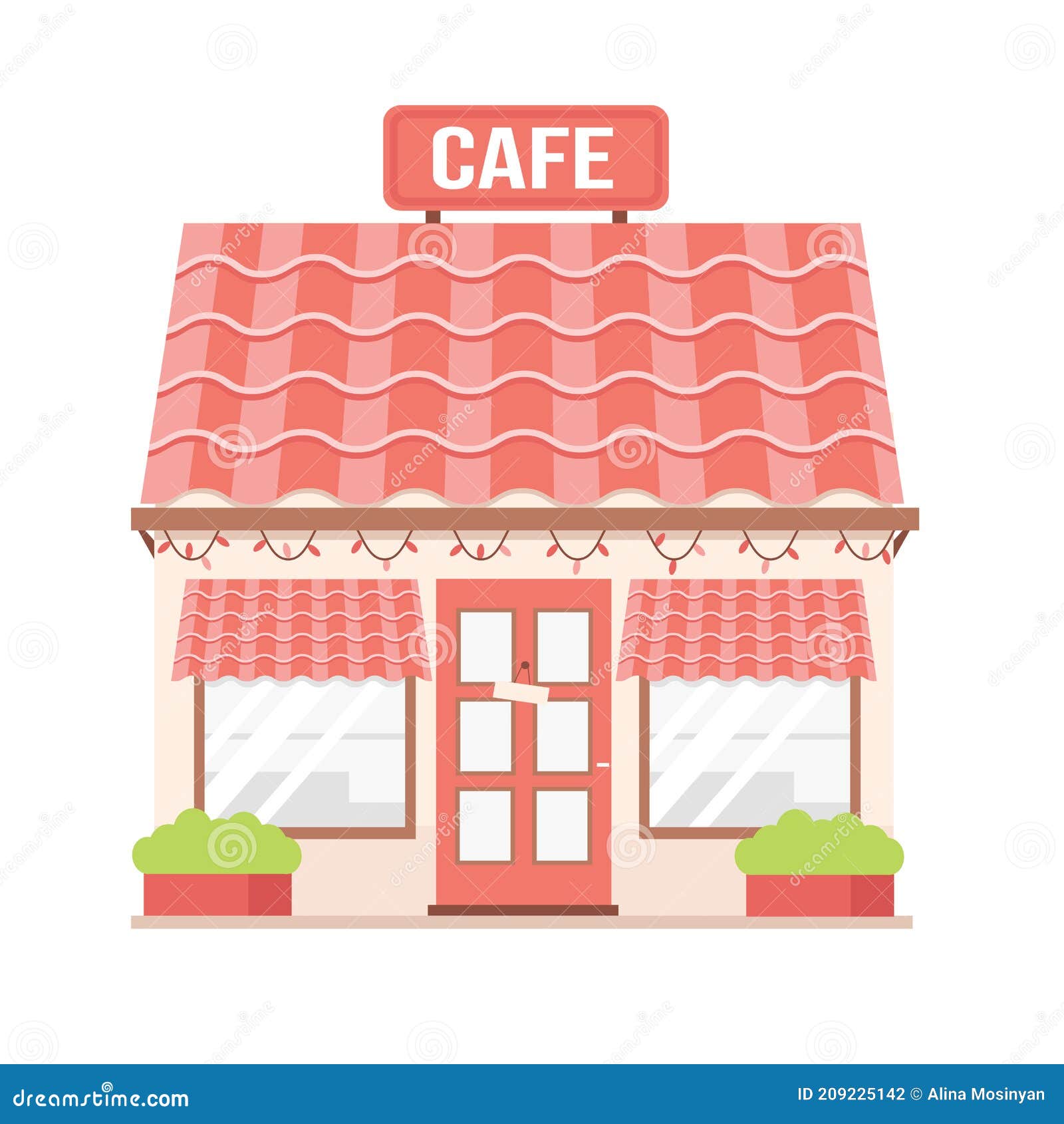 Cute Cartoon Cafe Facade Detailed Vector Illustration. Stock Vector ...