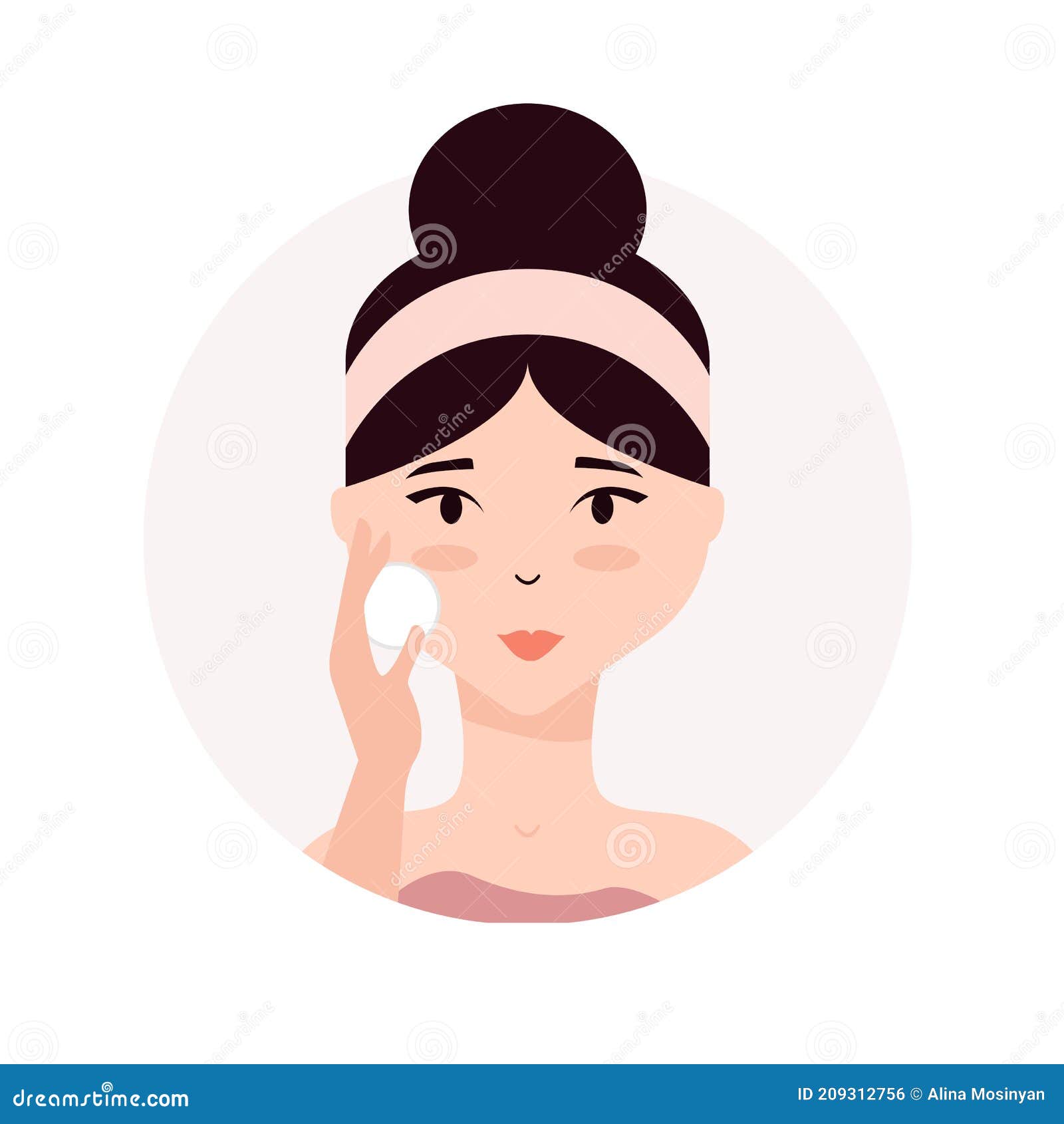 Young Woman Applying Facial Lotion To Her Face with Cotton Pad. Stock ...