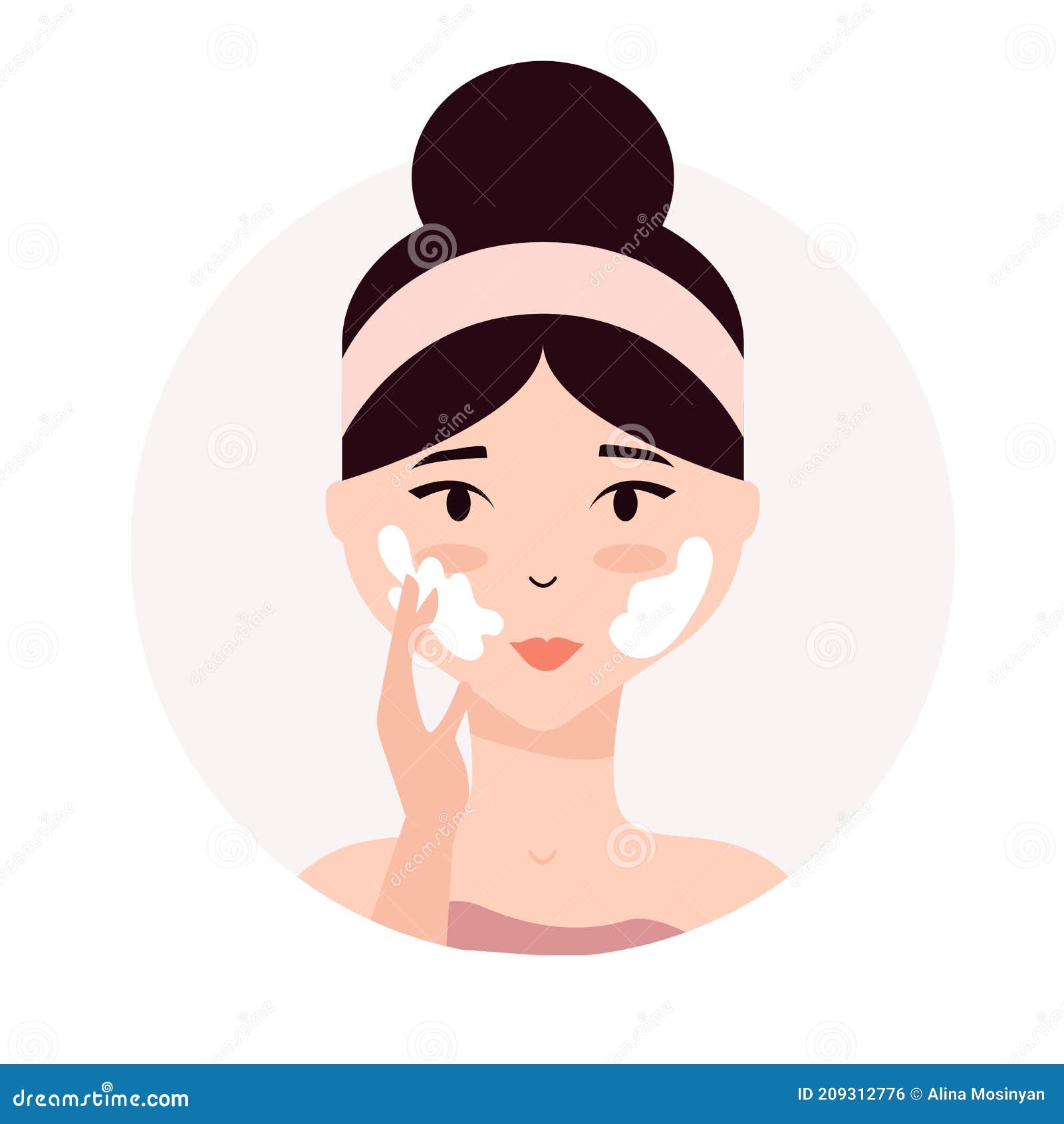 Young Woman Applying Facial Cream To Her Face. Stock Vector ...