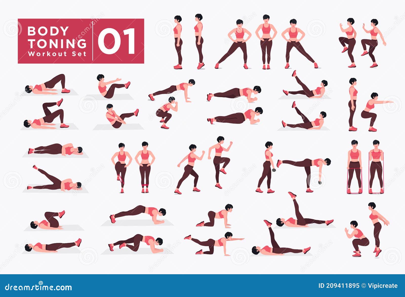 Women Workout Set. Women Doing Fitness and Yoga Exercises Stock Vector ...