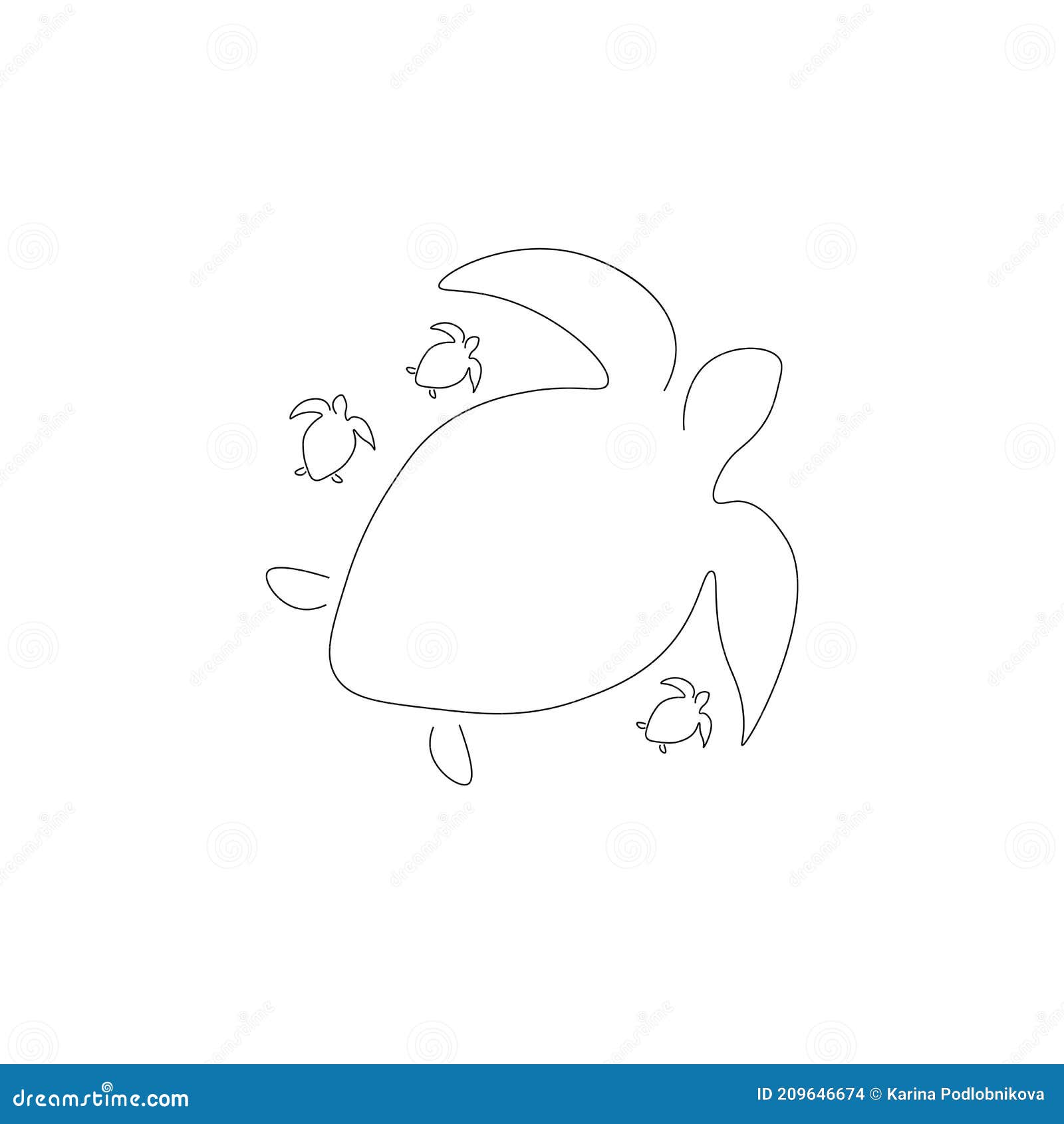 Turtles on Sea Line Drawing Vector Illustration Stock Vector ...