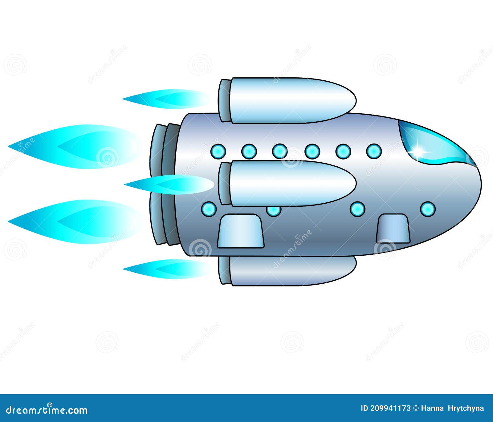 Starship in Flight - Vector Full Color Illustration. the Starship Flies ...