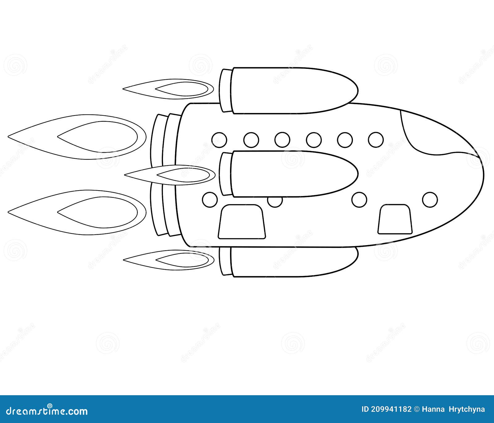 Spaceship in Flight - Vector Linear Picture for Coloring. Outline. the ...