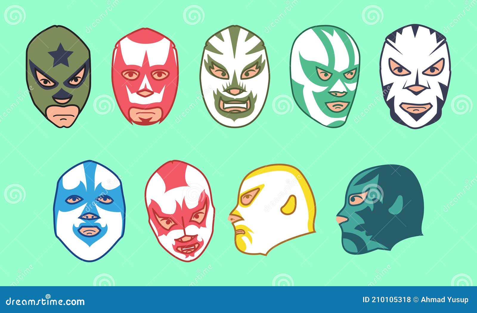 Wrestler`s head mask set stock illustration. Illustration of cartoon ...