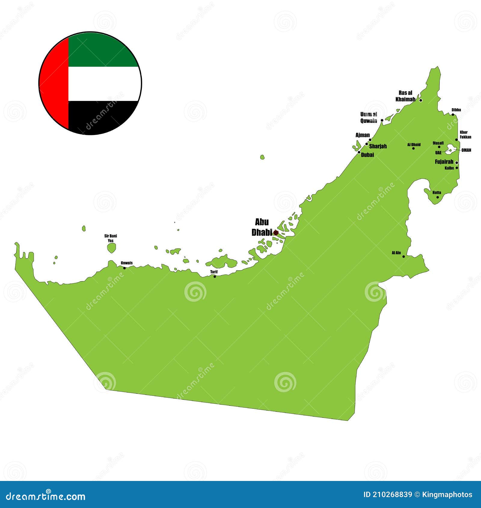 United Arab Emirates Vector Map of Major Cities of Dubai, Abu Dhabi and ...