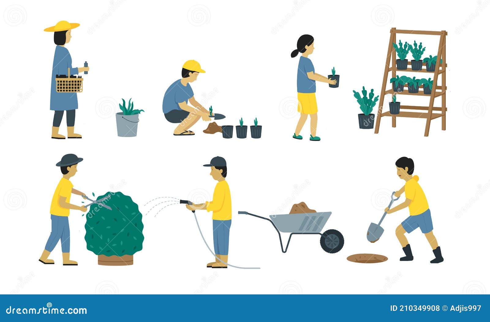 Family Cutting Trees, Planting Flower in Pot. Family Planting Set ...