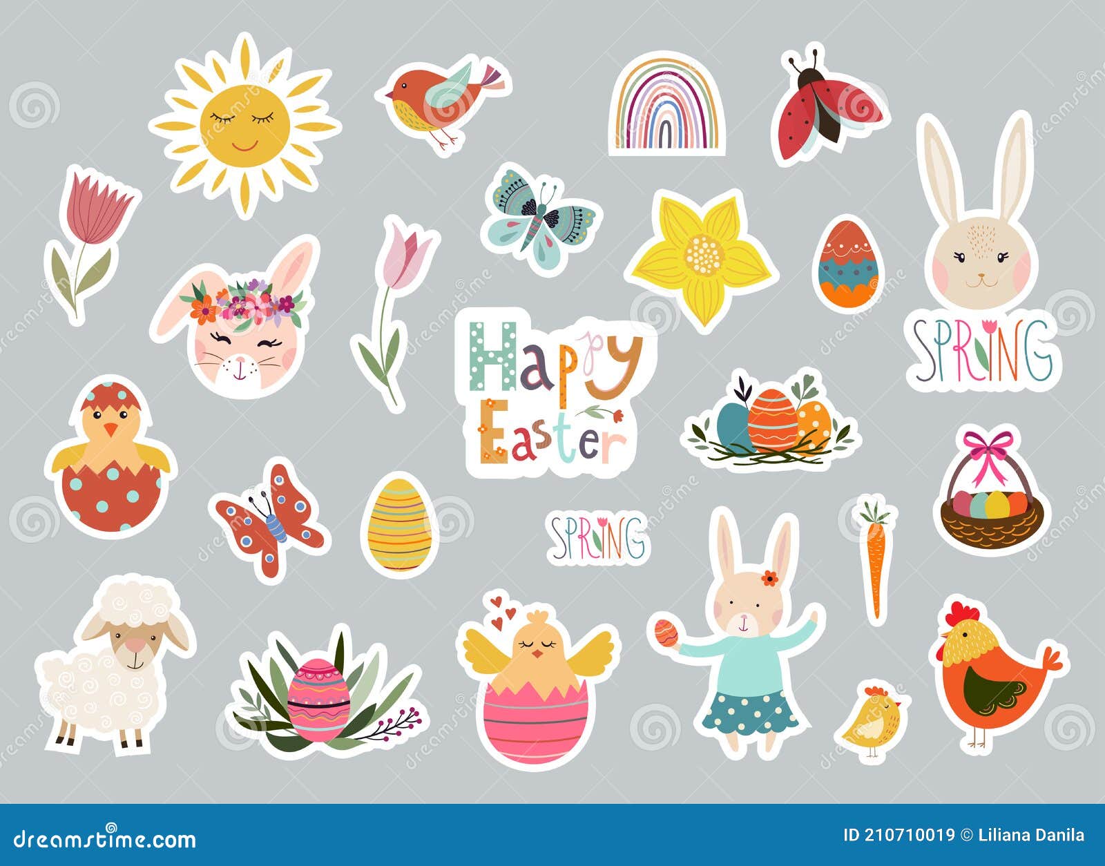 Easter Stickers Collection with Seasonal Elements Stock Vector ...